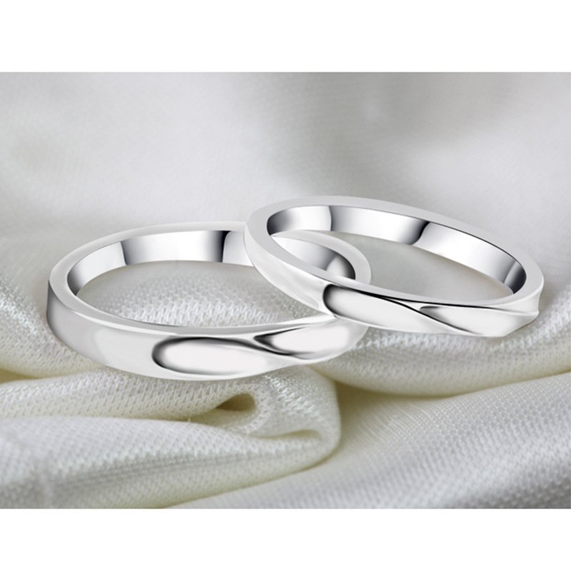 925 Silver Tide Love Interlacing Ring Pair Ring Water Wave Twisting Couple Rings for Men and ...